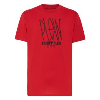 Philipp Plein Homme, Tops, Rouge, Taille: 3XL T-Shirt Col Rond T&ecirc;te de Mort