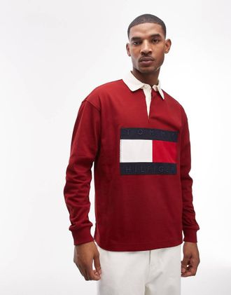 Tommy Hilfiger Polo de rugby &agrave; logo drapeau - Rouge