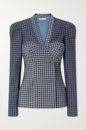 Tolu Coker + The Vanguard Doppelreihiger Blazer Aus Twill Aus Einer Baumwollmischung Mit Hahnentrittmuster - Blau