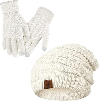 Generico Ensemble dhiver - Bonnet thermique 9 pouces | Gants tricot&eacute;s en acrylique - Moufles et bonnet coupe-vent pour &eacute;cran tactile pour filles et gar&ccedil;ons - C