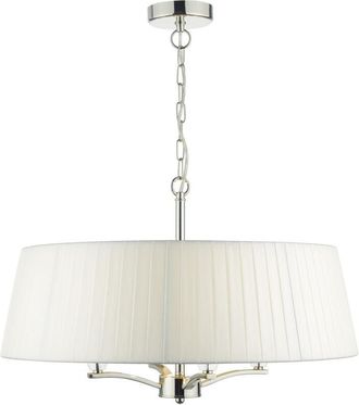 Där Lighting DAR CRISTIN - Suspension cylindrique nickel poli avec abat-jour en ruban ivoire, 4x E14