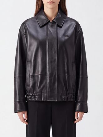 Loewe Kurze Lederjacke mit &uuml;berschnittenen Schultern und verdecktem Verschluss