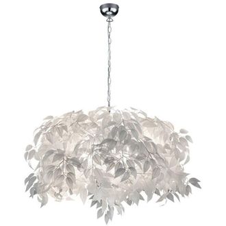 Reality Suspension lampe suspension feuille lumi&egrave;re salle &agrave; manger lampe salon chambre lumi&egrave;re feuilles blanches, m&eacute;tal chrom&eacute;, 4 ampoules E14, h 150 cm