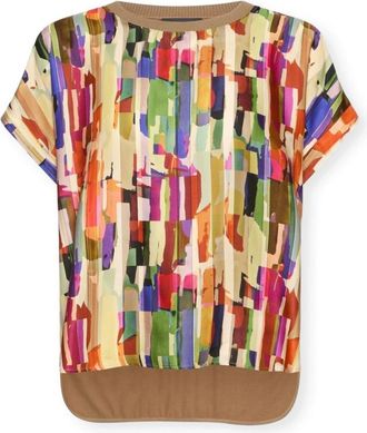 Elena Miro Femme, Blouses et Chemises, Multicolore, Taille: 46 FR T-shirt bicolore avec imprim&eacute;