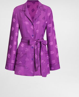 Dolce & Gabbana Bluse Vanity Aus Seidenjacquard Mit Dg-print Allover - Frau Blusen Und Tops Violett 46