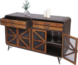 Mendler Sideboard HWC-F91, Kommode Schrank Highboard, Industrial Tanne Holz Metall 80x126x38cm, braun-schwarz