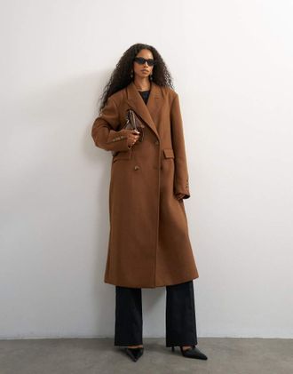 Topshop manteau habill&eacute; crois&eacute; long en coloris toffee-Neutre