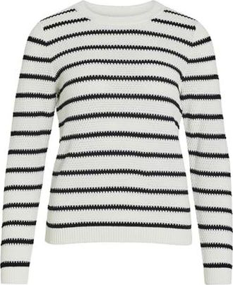 Vila Vila Vidalo Noos Haut en Tricot à Rayures L/S Pull, White Alyssum, M Femme