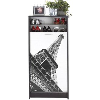 Les Tendances Meuble à chaussures noir rideau tour Eiffel 21 paires Shoot 58cm