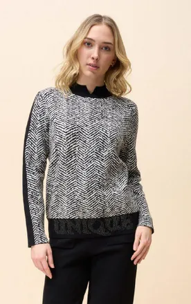 Passioni Strickpullover mit Fischgr&auml;tenmuster und Strass-Schriftzug