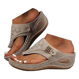 Generic Sandales orthop&eacute;diques compens&eacute;es pour femme - Tongs antid&eacute;rapantes avec soutien de la vo&ucirc;te plantaire - Chaussures de mariage &agrave; enfiler - Bout ouvert