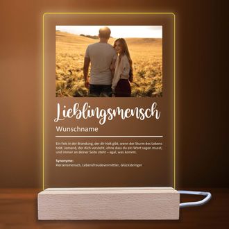 Indigos UG LED Lampe personalisiert - Lieblingsmensch Definition - Bild mit Wunschtext - Wunschname - personalisiertes Nachtlicht - Geschenk, Geburtstag, Weihnac
