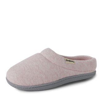 Dearfoams Damen Darcy Mikrofaser-Velours-Clog, für Drinnen und Draußen, Memory-Schaum, Breiten Hausschuh, Pink Heather Knit, Small