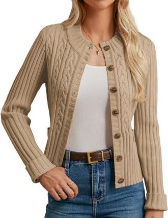 Grace Karin Cardigans Femme Slim Fit Col Montant Manches Longues Tricot&eacute; Shrug pour Automne Hiver Chaud &Eacute;l&eacute;gant, kaki, XL