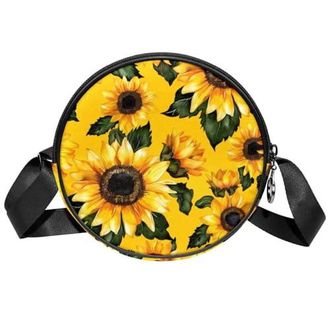 Generic Sac &agrave; bandouli&egrave;re rond pour femme, motif tournesol avec fermeture &eacute;clair, bretelles r&eacute;glables, style d&eacute;contract&eacute;, pour femmes et filles