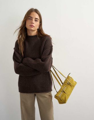 Topshop pull chunky en m&eacute;lange de laine &agrave; bords roul&eacute;s couleur chocolat-Marron