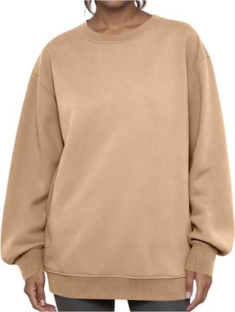 Generic Damen Sweatshirt Pullover Basic Sport Langarm Rundhals Pulli Fall Winter Freizeit Oversize Tops Leicht Pullover Einfarbig Baumwolle Oberteile für Allt