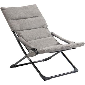 OUTSUNNY Chaise de jardin camping pliable - &eacute;pais coussin amovible inclus - accoudoirs rembourr&eacute;s - acier noir tissu gris