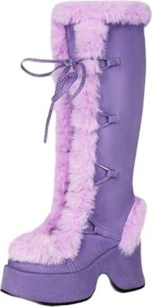Generic JJDFW Bottes dhiver chaudes et moelleuses pour femme Bottes de neige en fausse fourrure &agrave; lacets Plateforme &eacute;paisse Femme Cosplay Chaussures de No&euml;l, 