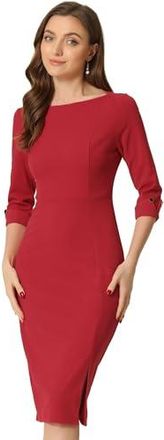 Allegra K Robe Fourreau mi-Longue Fendue &agrave; col Bateau et Manches 3/4 pour Femme Costume dhalloween Rouge XS
