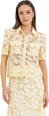Kocca Femme, Blouses et Chemises, Jaune, Taille: 38 FR Camicia en dentelle macram&eacute; avec motif de feuilles et de fleurs