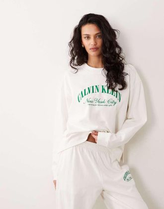Calvin Klein Sweat densemble d&eacute;contract&eacute; en jersey &agrave; logo - Cr&egrave;me-Blanc