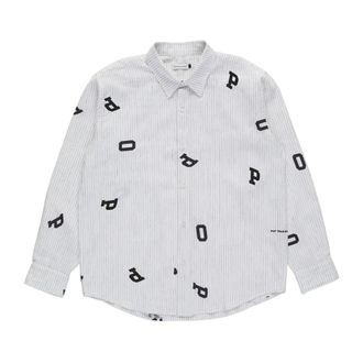 Pop Trading Company Gestreiftes Wei&szlig;es Leinenhemd Stilvoll - - Shirts - Herren - Wei&szlig; - S