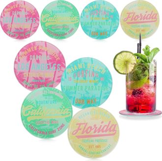 Com-Four 8X Glas-Untersetzer für Getränke - Runde Getränkeuntersetzer für jeden Tisch - Untersetzer aus Glas mit Surfing-Motiv - Cocktail-Dekorationszubehör