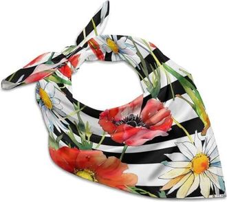 Generic Écharpe carrée en soie légère à rayures et fleurs pour cheveux - Foulard respirant - Cadeau pour homme et femme, multicolore, 46x46cm