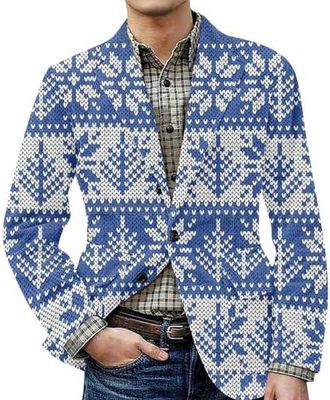 Generic Blazer de Noël pour homme avec motif à carreaux et flocons de neige Veste de costume pour les occasions festives Design moderne Manches longues Veste 