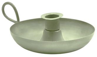 Ivyline Kerzenhalter aus Metall mit Griff in Salbeigrün - langlebig und stilvoll - dekorative Schale Form Basis für Stabkerze - H 5 cm x B 16 cm x T 13 cm
