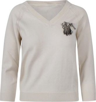 N&deg;21 Femme, Pulls, Beige, Taille: 36 FR Pull &agrave; col en V avec broche