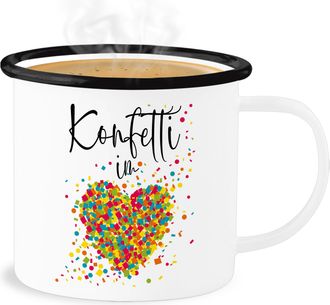 Shirtracer Emaille Becher Blechbecher - & Fasching - Tassen - Konfetti im Herzen I Confetti Herz I Konfetti f&uuml;r Alle Karneval K&ouml;ln - 300 ml - Wei&szlig; Schwarz - fasc
