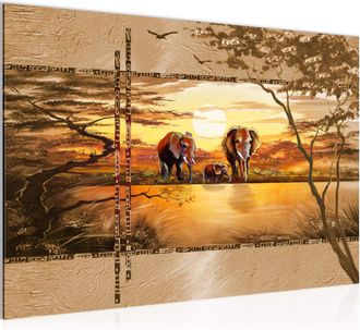 Runa Art Bild Afrika Elefant Modern Wandbilder Wohnzimmer Schlafzimmer 1 Teilig - Made In Germany - Savanne Beige Braun Flur 001715a