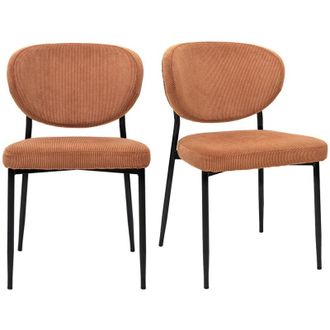 Miliboo Chaises en tissu velours c&ocirc;tel&eacute; terre br&ucirc;l&eacute;e et m&eacute;tal noir (lot de 2) BREKA