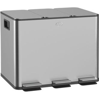 HOMCOM Homcom - Poubelle tri s&eacute;lectif 3 compartiments 20L - Acier inoxydable avec couvercles silencieux - Dimensions 61,9x36,6x56,7cm - Argent