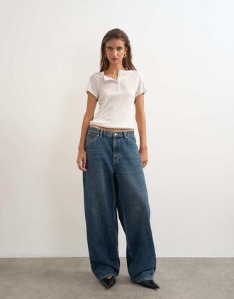 Topshop Dillan Baggy Dad Jeans mit niedriger Bundh&ouml;he in Dirty Blue-Braun