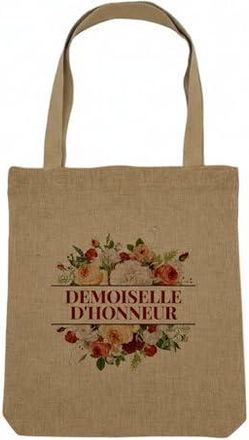Fabulous Sac Shopping Tote Bag Aspect Lin - Demoiselle dHonneur Mariage Mari&eacute;e Bouquet Fleurs - Sac de Courses Toile Epaisse 360g Beige Naturel Cabas Port&eacute; Epa