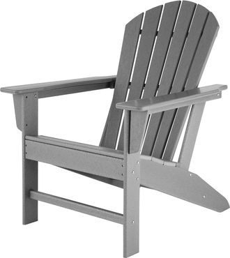 TecTake Gartenstuhl Adirondack in Holzoptik, komfortable Rückenlehne, Gartensessel mit extrabreiten Armlehnen, für Garten, Terrasse und Balkon, wetterfest - g
