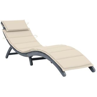 vidaXL vidaXL Chaise longue avec coussin Gris Bois dacacia solide