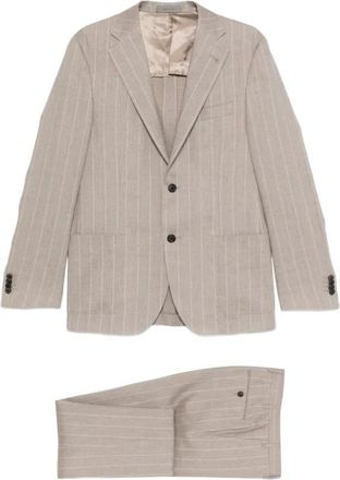 Corneliani Homme, Costumes, Beige, Taille: XL Linen/Wool Striped Suit