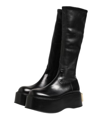 Dolce & Gabbana Mens Black Logo Plaque Over The Calf Boots Shoes Lamb+46lf