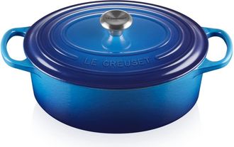 LE CREUSET Le Creuset Signature Gusseisen-Bräter mit Deckel, Ø 27 cm, Oval, Für alle Herdarten und Induktion geeignet, Volumen: 4,1 l, 4,425 kg, Azure, 211782722
