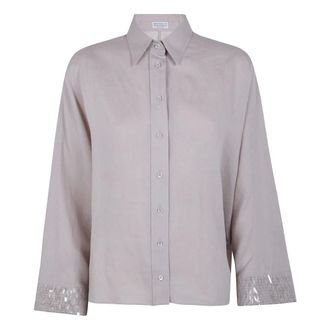 Brunello Cucinelli Femme, Blouses et Chemises, Blanc, Taille: 40 FR Trapeze Denim Shirt