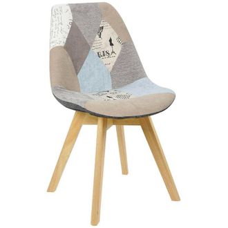 Woltu 1 x Esszimmerstuhl 1 St&uuml;ck Esszimmerstuhl Design Stuhl Leinen K&uuml;chenstuhl Holz Patchwork - Woltu
