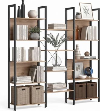 Relaxdays &Eacute;tag&egrave;re &agrave; livres Relaxdays Industrial, 14 &eacute;tag&egrave;res, bois et m&eacute;tal, meuble salon ou bureau, HBT 166 x 158 x 24 cm, clair