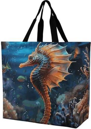 Generic Hippocampe De Mer Oc&eacute;anique Sac &Agrave; Bandouli&egrave;re R&eacute;utilisable Sacs D&eacute;contract&eacute; Sac Cabas Pour Shopping Universit&eacute; Gym