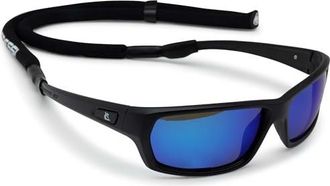 Cressi Bill Sunglasses W/Lace - Lunettes de Soleil Unisex avec Cordon Floatant, Noir/Lentilles Miroirs Bleu, Taille Unique