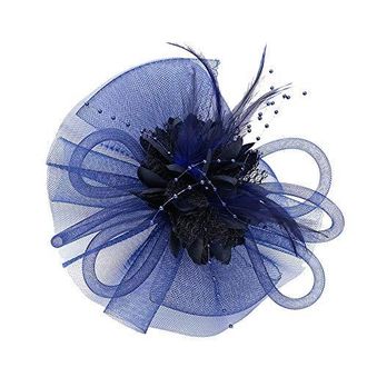 Generic Y Pen Rubans Mesh Femmes Chapeau et Bibi Mode Mariage N Party Caps Closet Hat, bleu marine, Taille unique