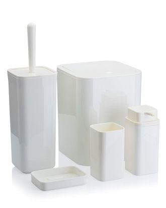 HowHomely Badezimmer Set mit Klob&uuml;rste Seifenspender Zahnputzbecher Seifenablage und M&uuml;lleimer | Wei&szlig; Badezimmer Zubeh&ouml;r Set | Modern Badaccessoires Set (Sierra